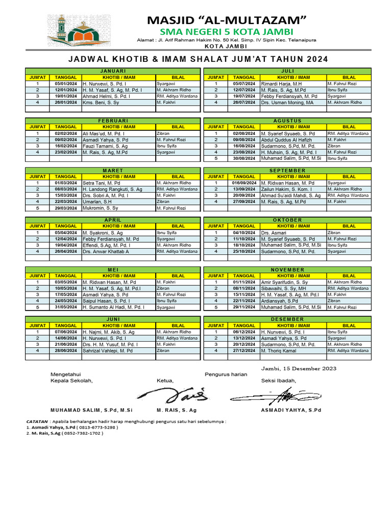 Jadwal Khotib 2024 | PDF