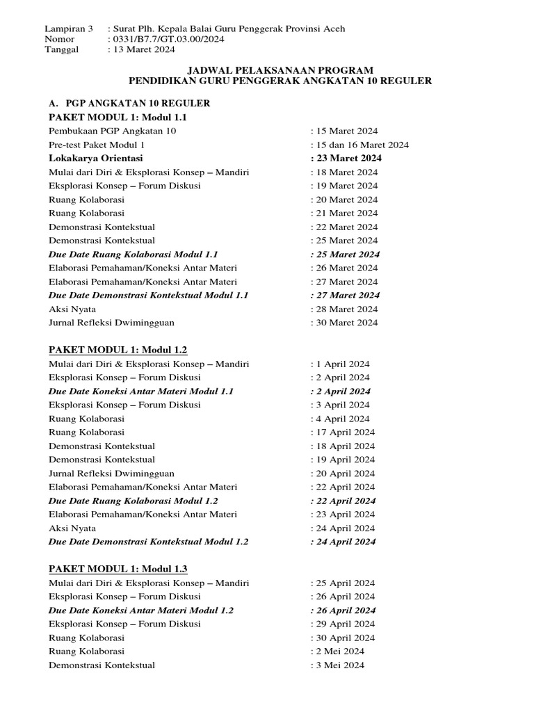 Jadwal PGP Angkatan 10 | PDF