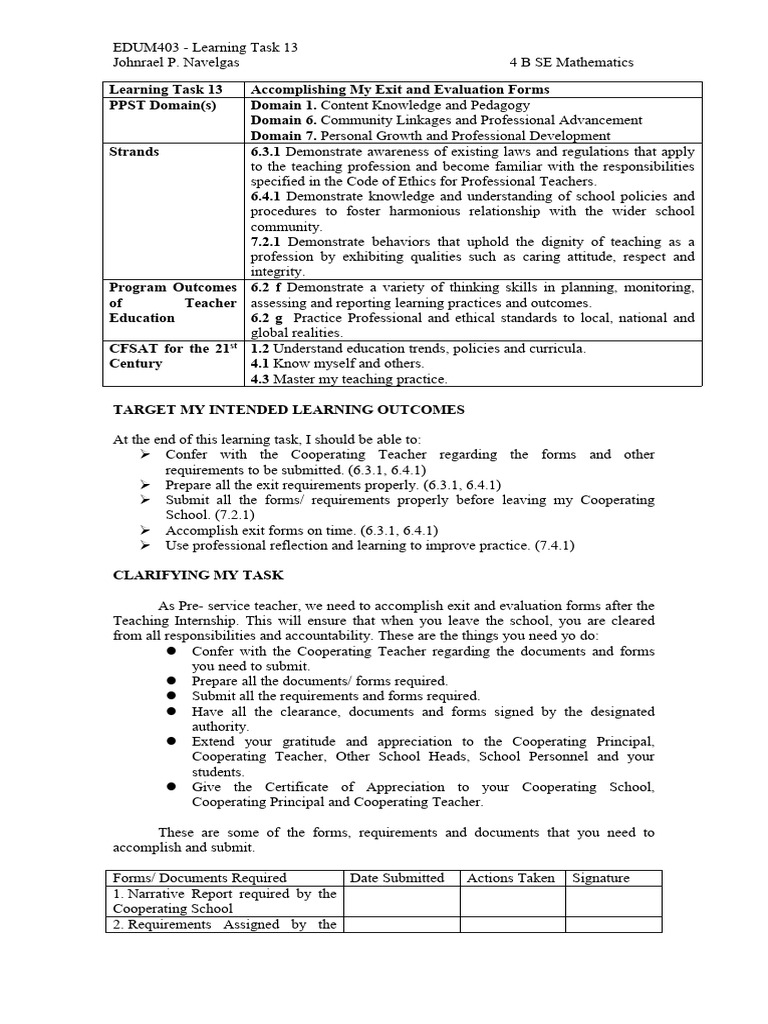 Learning Task 13 | PDF | Teachers | Learning