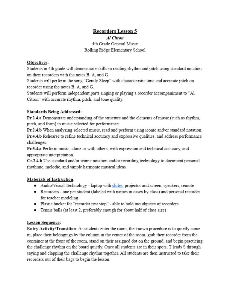 lesson 5 - al citron | PDF | Recorder (Musical Instrument) | Musicology