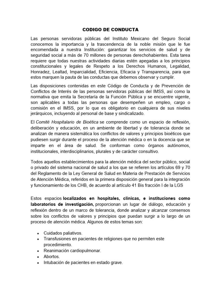 Codigo de Conducta | PDF | Bioética | Hospital