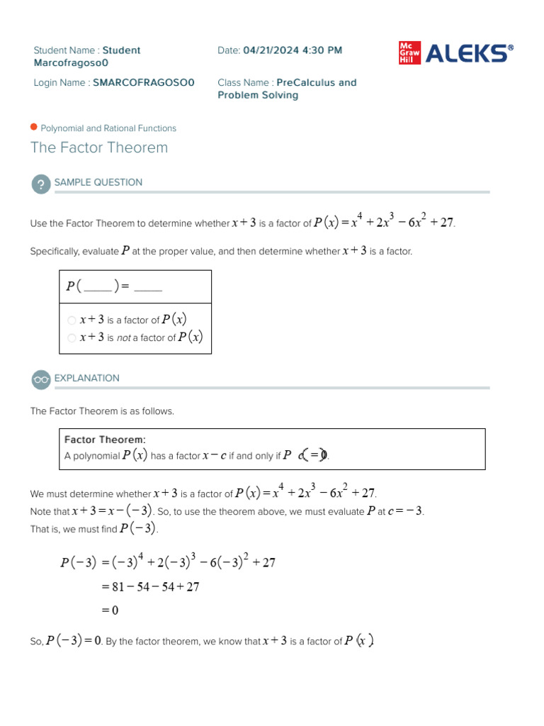 21 - Polynomial and Rational Functions - The Factor Theorem | PDF