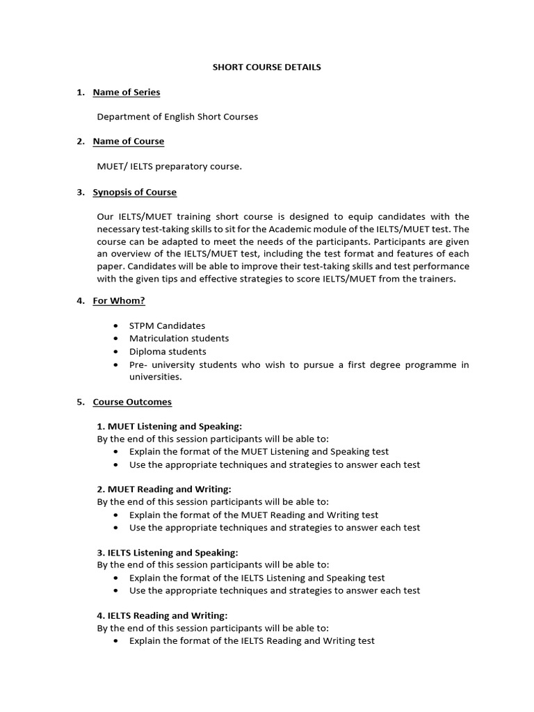 MUET IELTS Preparatory Course | PDF | International English Language ...