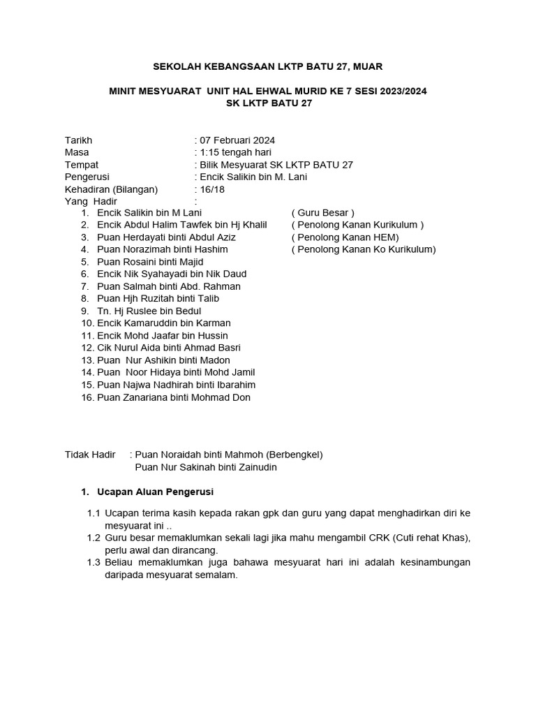 Minit Mesyuarat HEM 7 | PDF