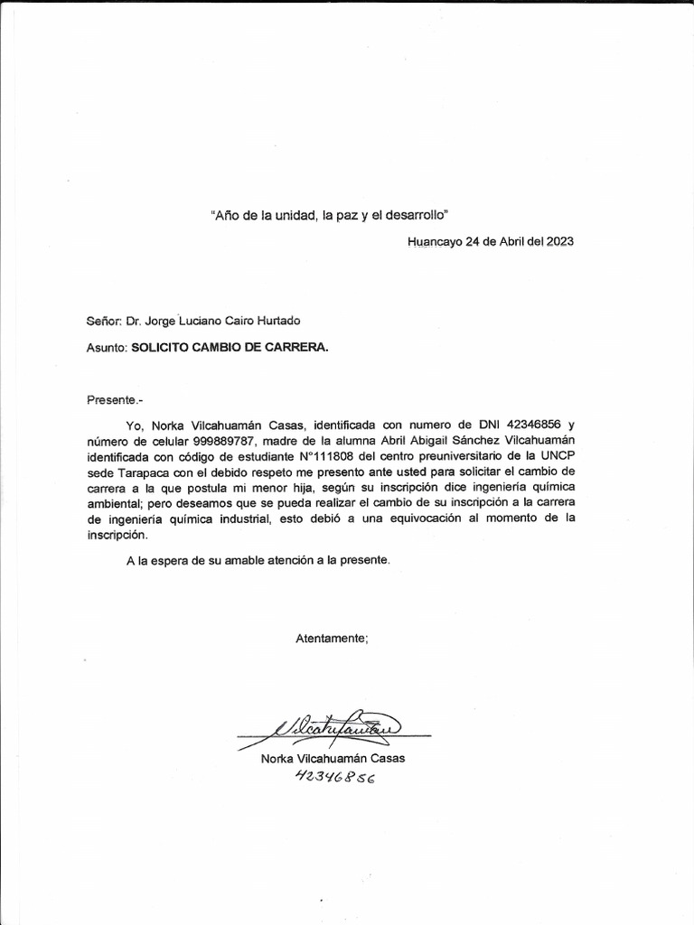 Solicitud Cambio de Carrera | PDF Solicitud Cambio de Carrera | PDF