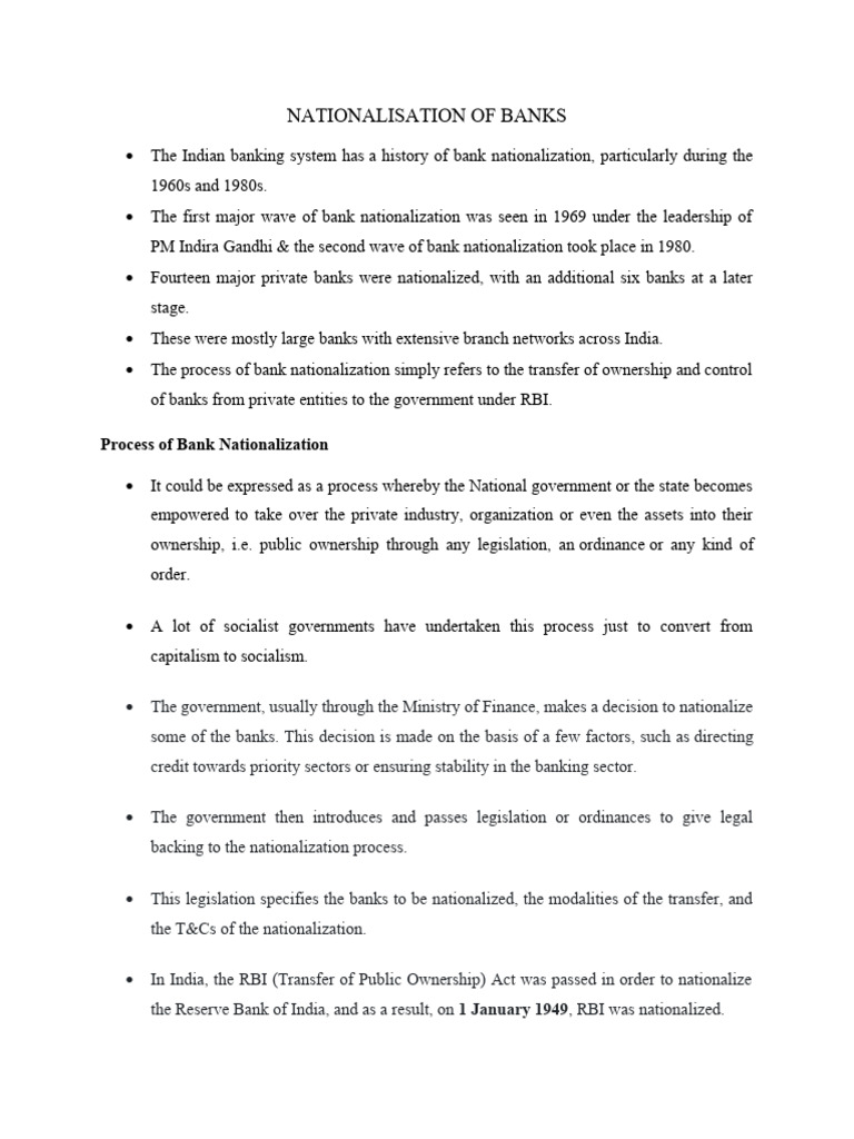 Nationalisation of Banks | PDF | Reserve Bank Of India | Banks