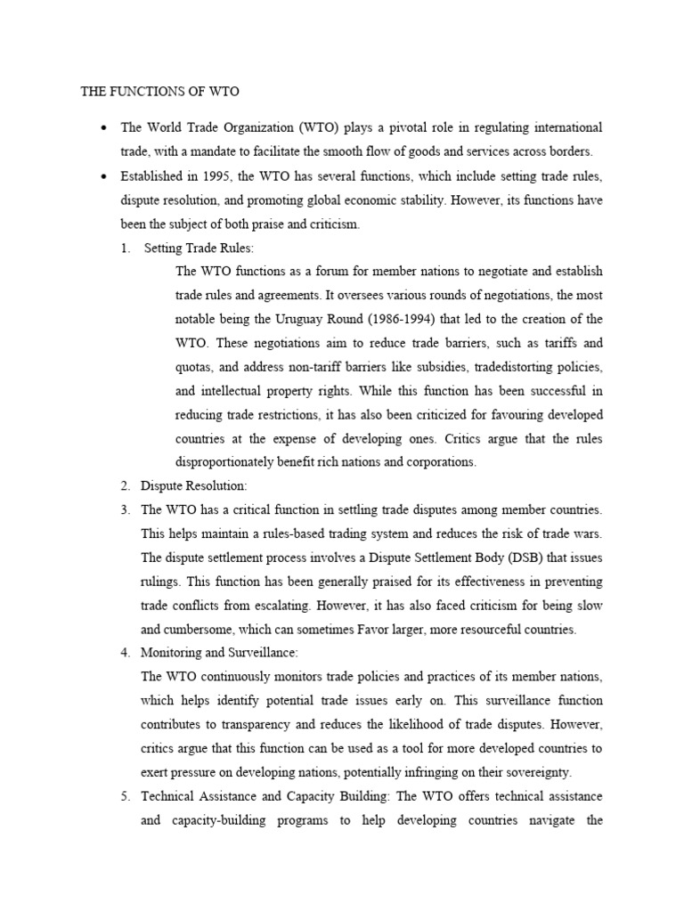 THE FUNCTIONS OF WTO | PDF | World Trade Organization | International ...