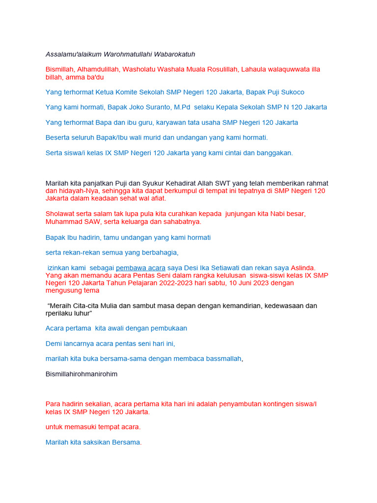 Script MC Pentas Seni | PDF