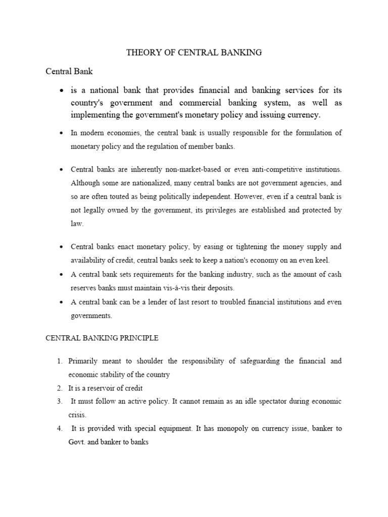 Theory Of Central Banking Pdf Reserve Bank Of India Central Banks