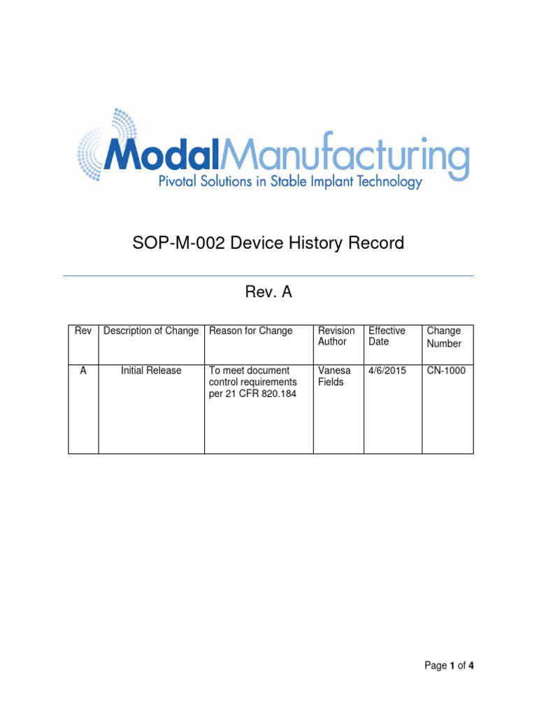 Device History Record SOP-M-002 | PDF | Quality Assurance | Information ...