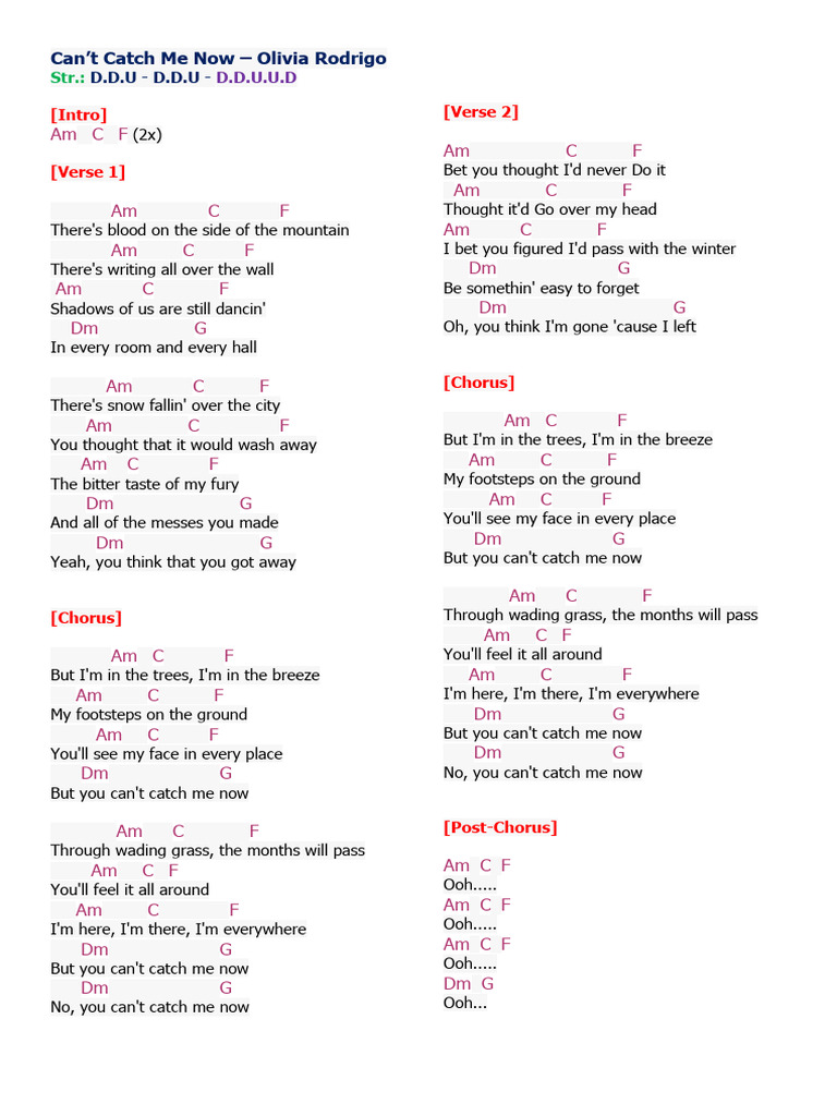 Olivia Rodrigo - Can't Catch Me Now Chords | PDF | Songs Written | Song ...