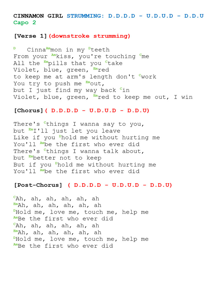 Cinnamon Girl With Chords D-Em-Am-C | PDF