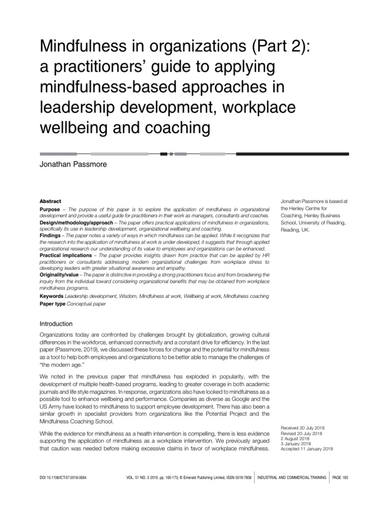 Passmore. (2019) .Mindfulness in Organizations - A Practitioners' Guide ...