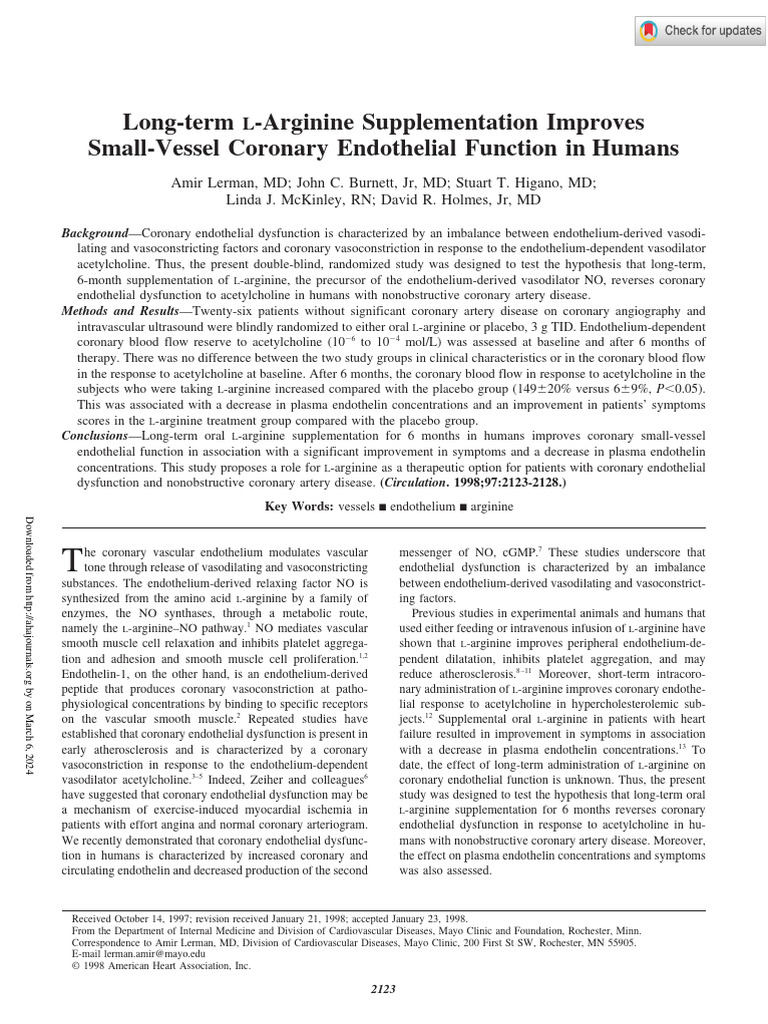 Lerman Et Al 1998 Long Term L Arginine Supplementation Improves Small ...