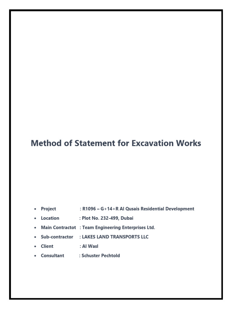 Method of Statement for Excavation Works | PDF | Safety