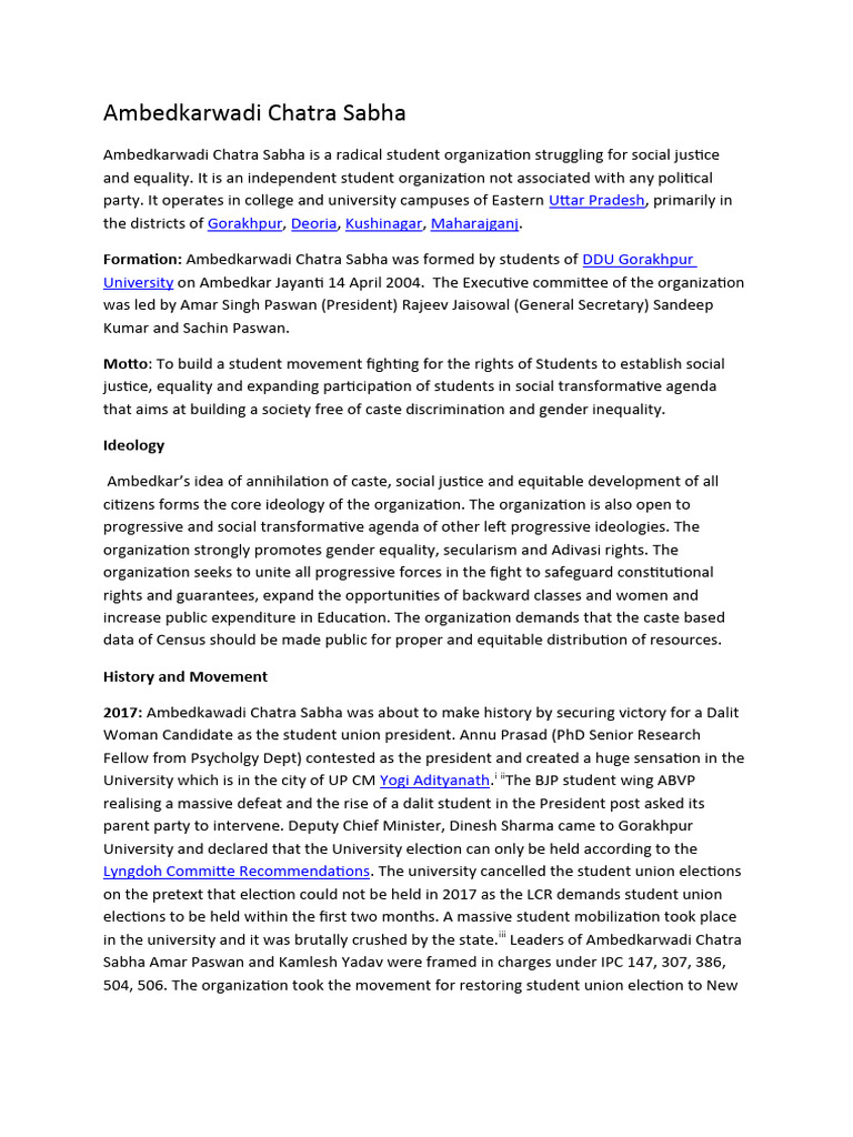 Ambedkarwadi Chatra Sabha | PDF | Politics Of India