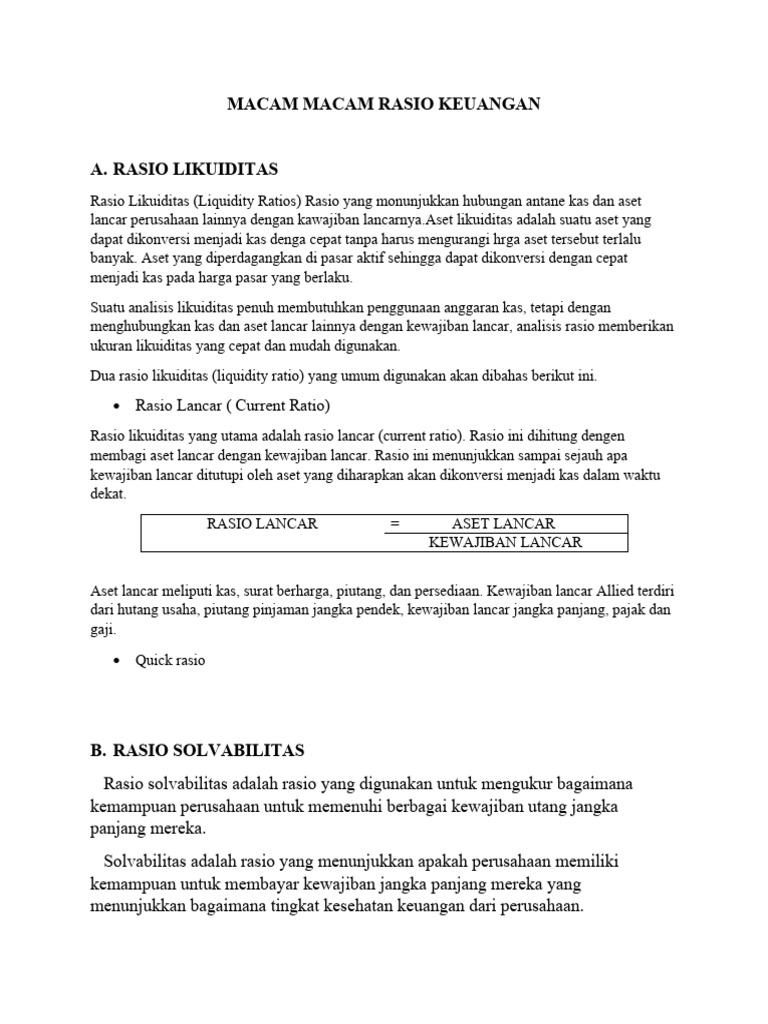Macam-Macam Rasio Keuangan Perusahaan | PDF