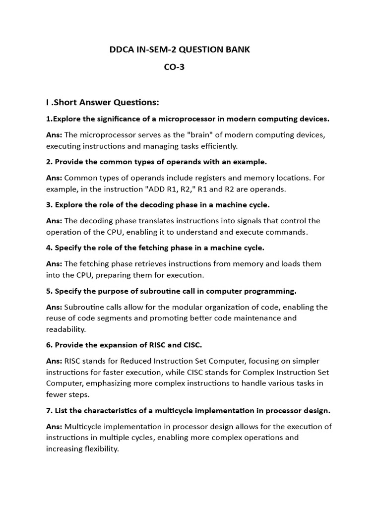 DDCA Question Bank CO-3 | PDF | Central Processing Unit | Input/Output
