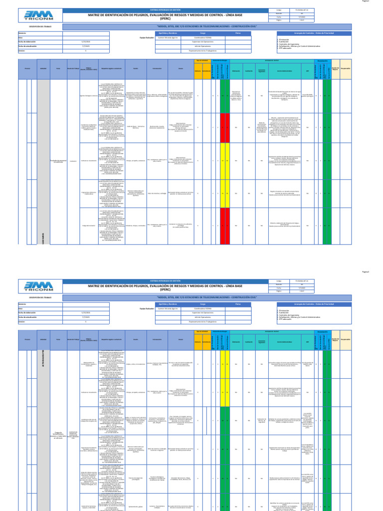 RLZ-SSO-P-01 IPERC - Matriz IPERC Linea Base - 1 | PDF | Influenza | Especialidades Medicas
