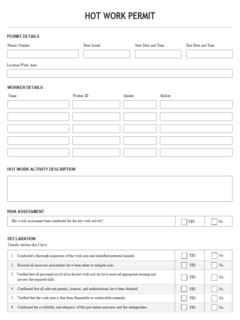 Hot Work Permit Form | PDF | Personal Protective Equipment | Safety