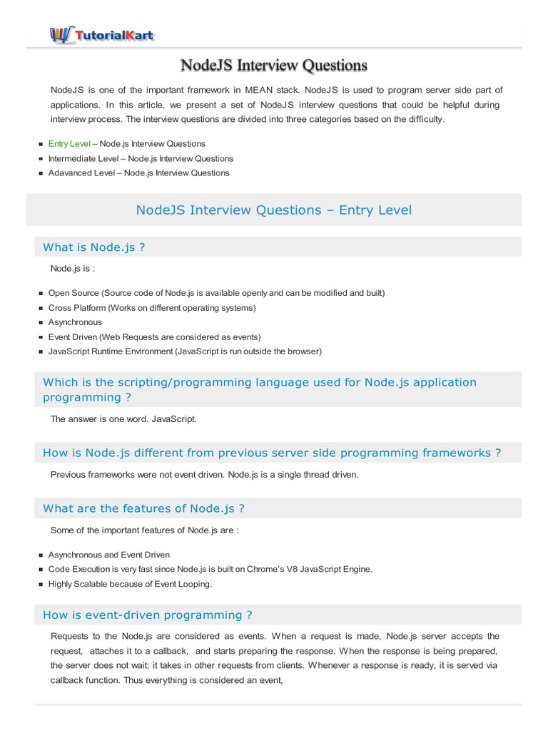 Nodejs Interview Questions | PDF | Computer Engineering | Computer Science Nodejs Interview Questions | PDF | Computer Engineering | Computer Science