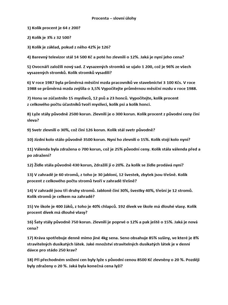 Procenta Slovni Ulohy | PDF