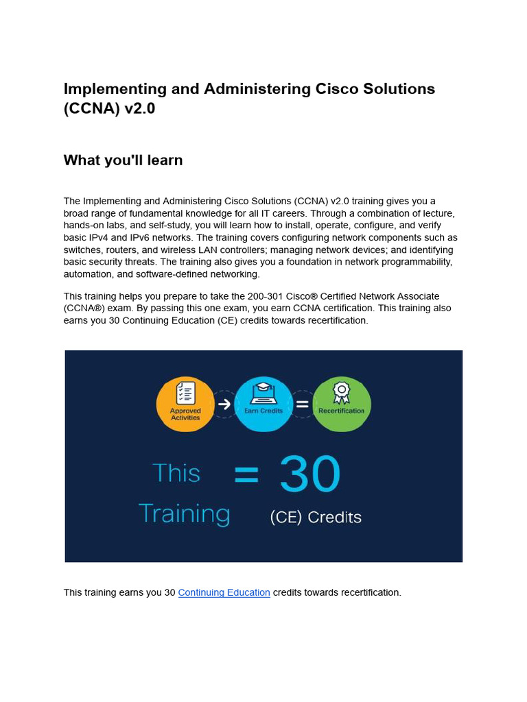 Implementing and Administering Cisco Solutions (CCNA) v2.0: What You'll Learn | PDF | Cisco ...