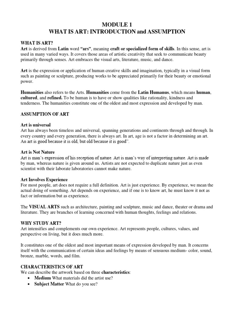 Reading Materials 1 Reading Visual Arts | PDF | The Arts | Experience