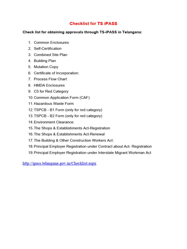 Checklist For TS IPASS | PDF