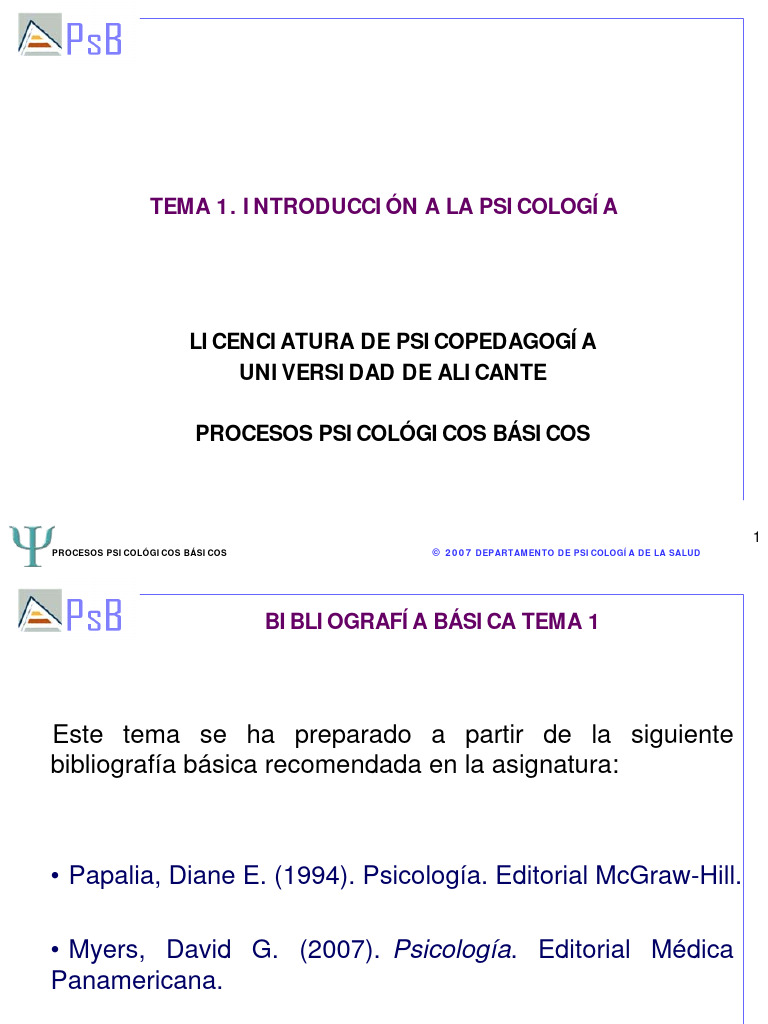 Procesos Psicologicos Basicos Tema 1 Int | PDF | Sicología | Experimentar