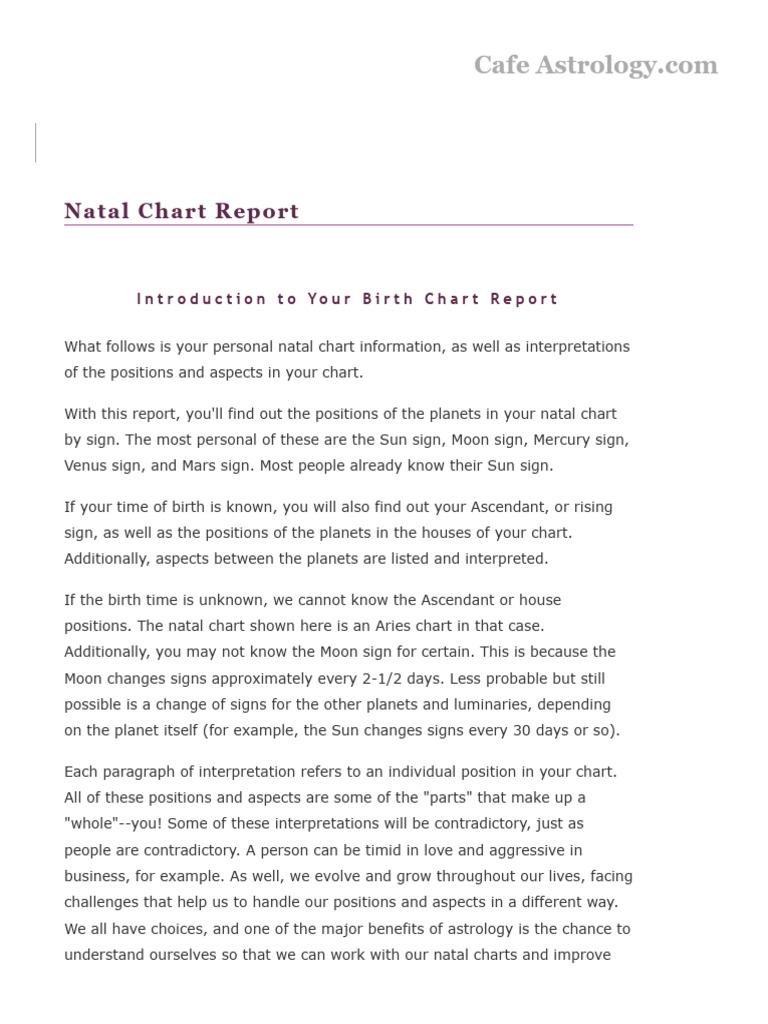 Natal Chart Report | PDF | Planets In Astrology | Horoscope