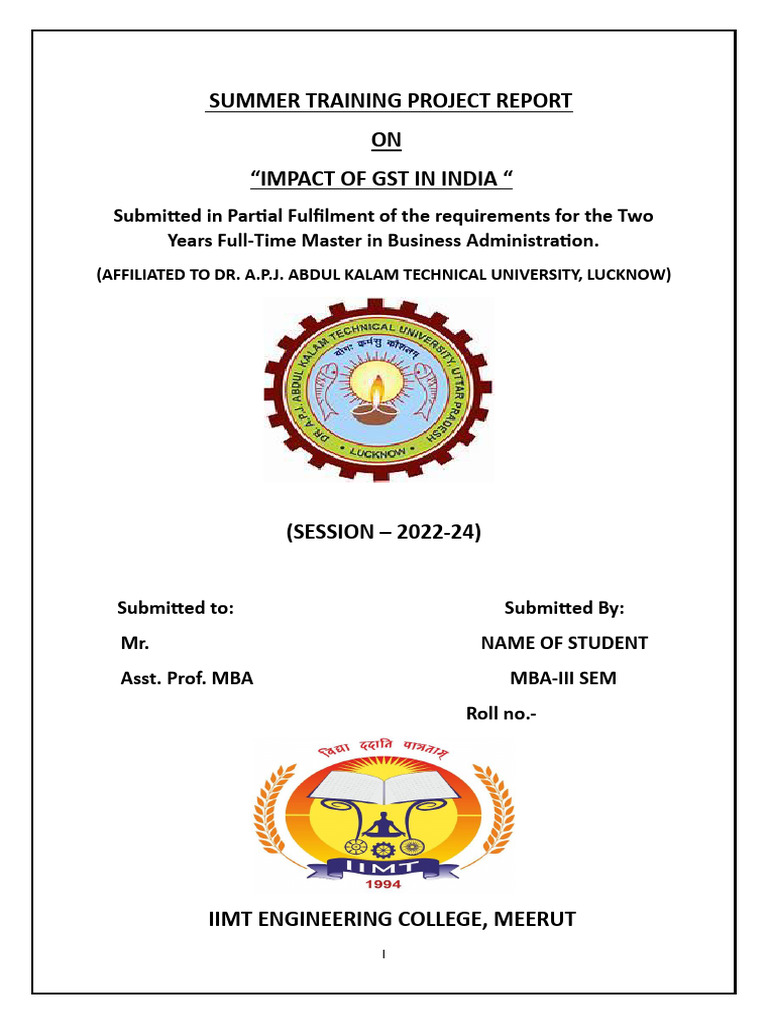 A SUMMER TRAINING PROJECT REPORT ON IMPACT OF GST IN INDIA | PDF ...