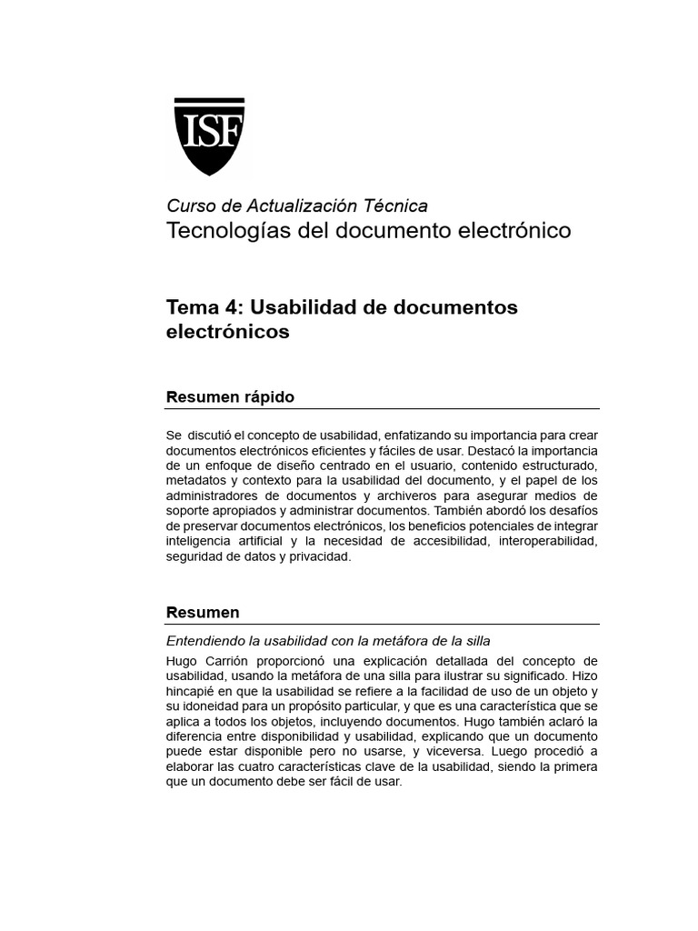 Tema 4: Usabilidad de Documentos Electrónicos | PDF | Usabilidad | Metadatos