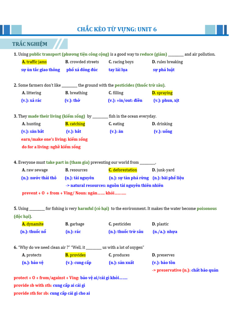 Chắc Kèo Từ Vựng Unit 6 - Keys | PDF