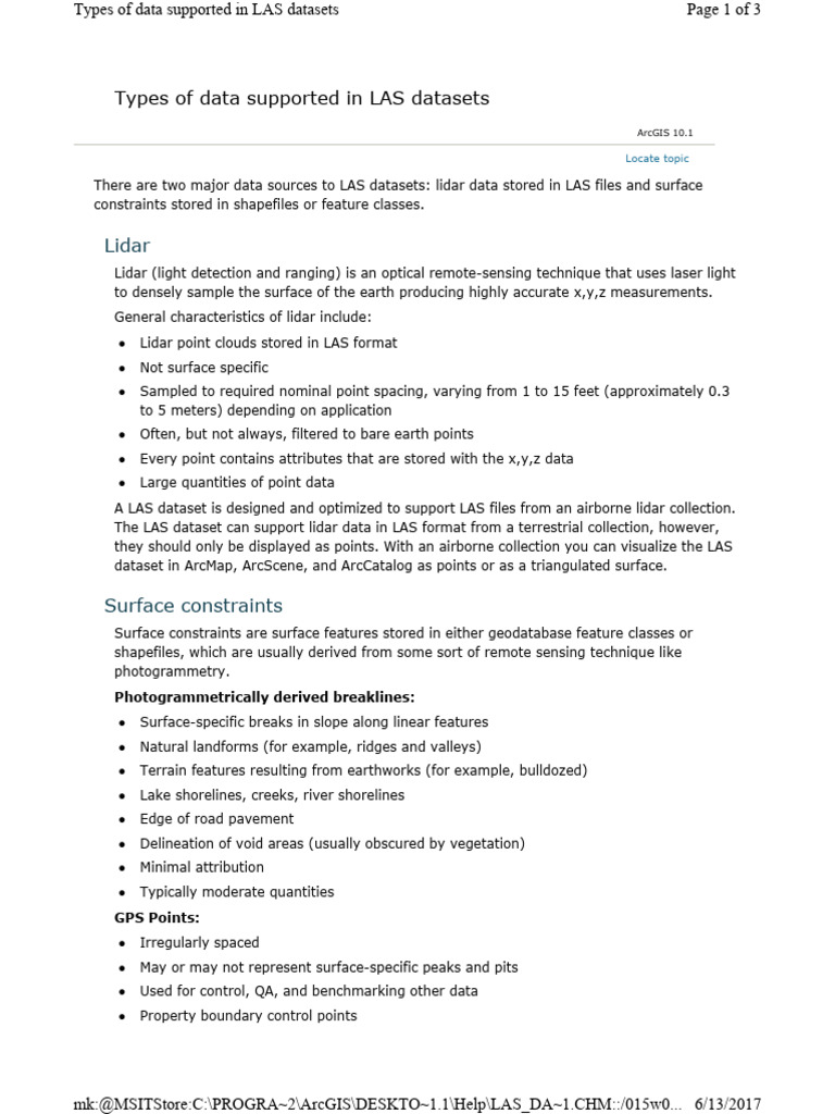 LAS Dataset Types | PDF | Lidar | Arc Gis