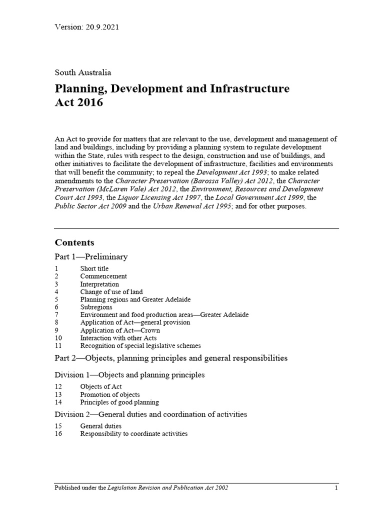 Planning, Development and Infrastructure Act 2016 | PDF | Environmental ...