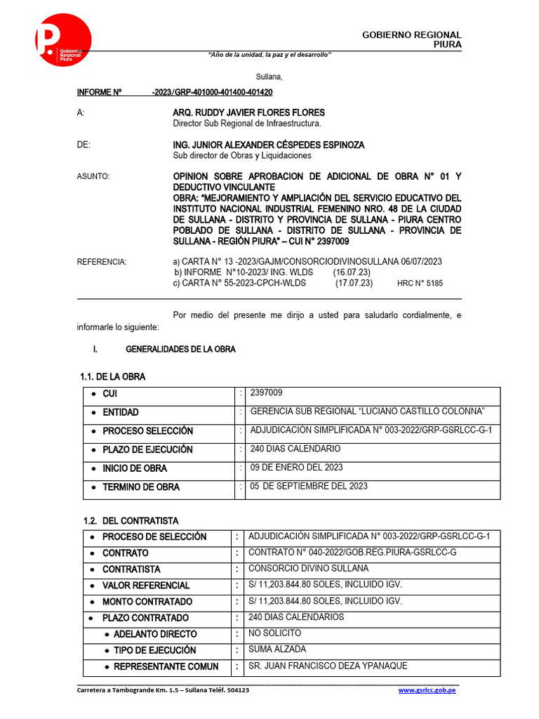 Adicional de Obra Inif y Deductivo Vinculante | PDF | Presupuesto