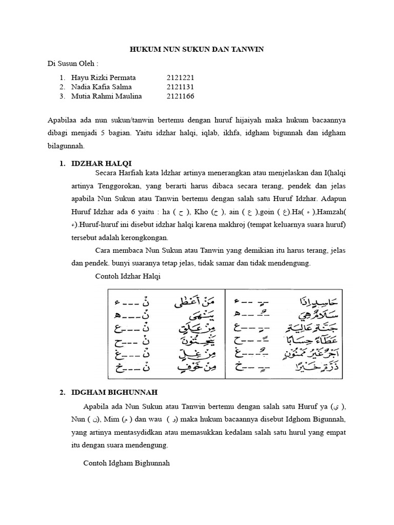 Hukum Nun Sukun Dan Tanwin | PDF