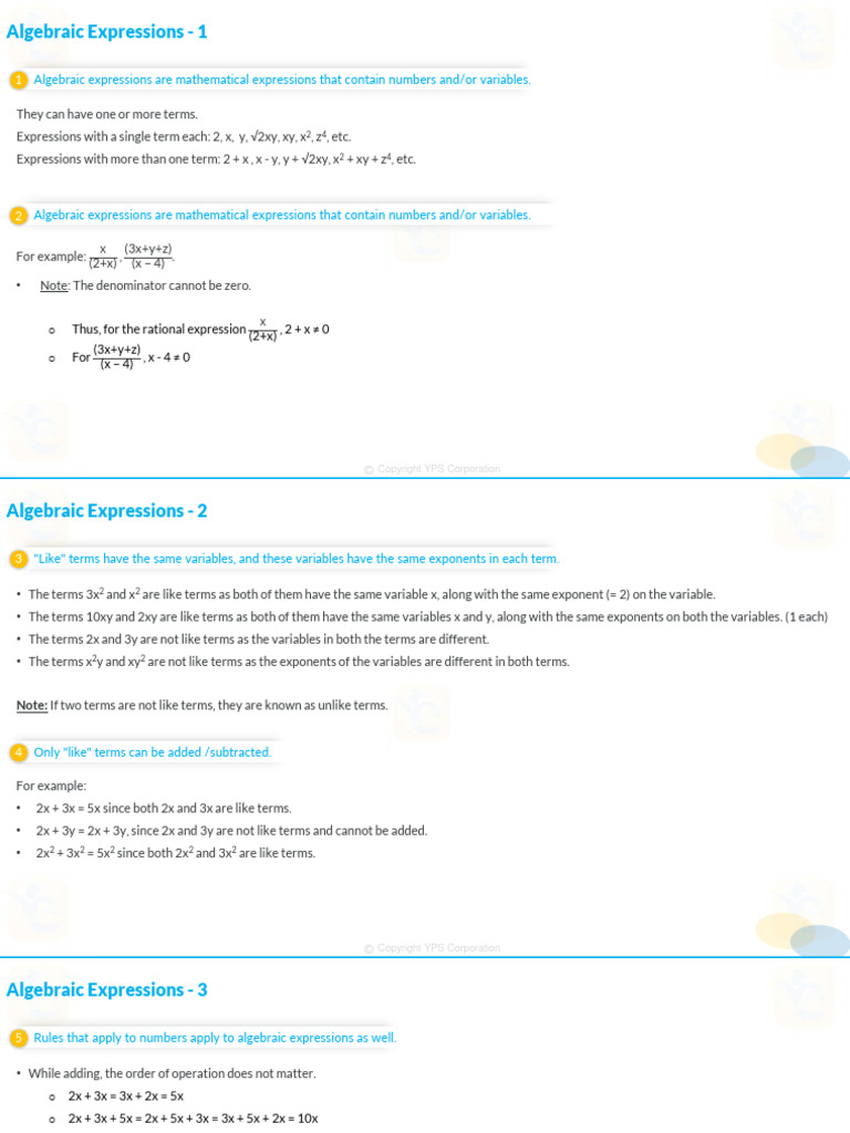 Algebraic_Expressions_Summary | PDF | Abstract Algebra | Arithmetic