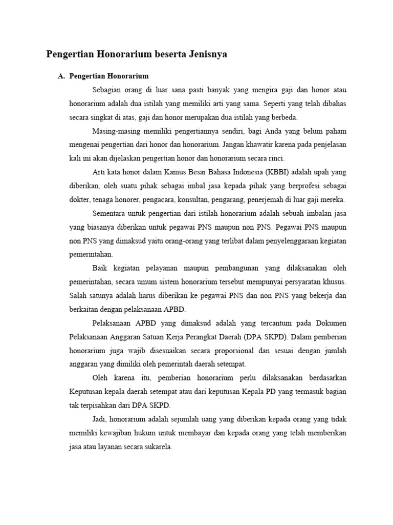 Pengertian dan Jenis Honorarium | PDF