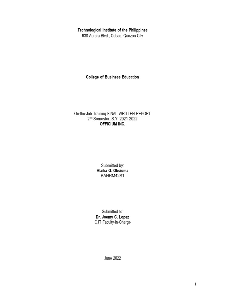 OJT Final Report: Officium Inc. 2022 | PDF | Cloud Computing | Payroll