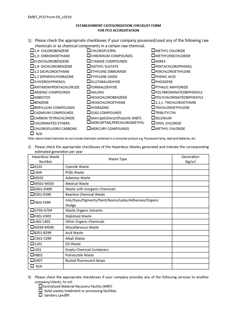 Establishment Categorization Checklist | PDF | Sewage Treatment ...