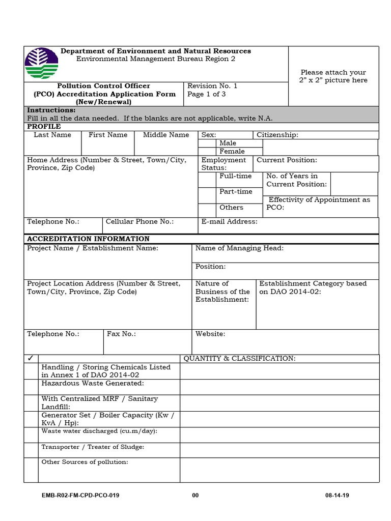 Pco Application For Accreditation For New Renewal | PDF | Waste | Pollution