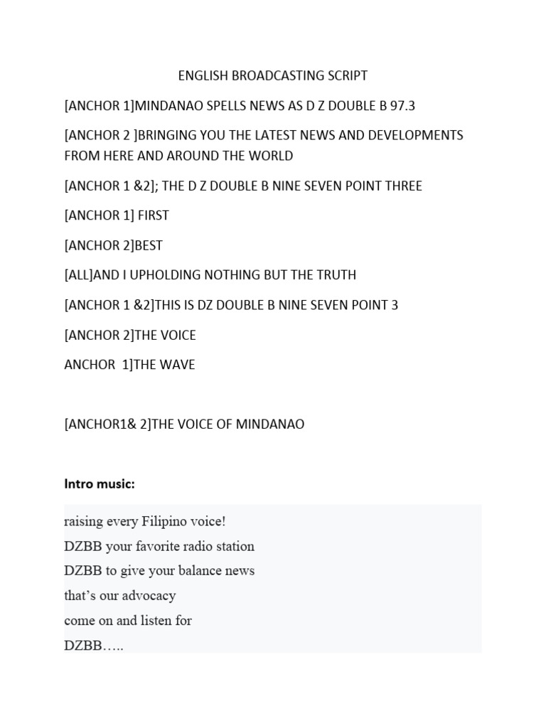 DZBB 97.3 English Broadcast Script | PDF