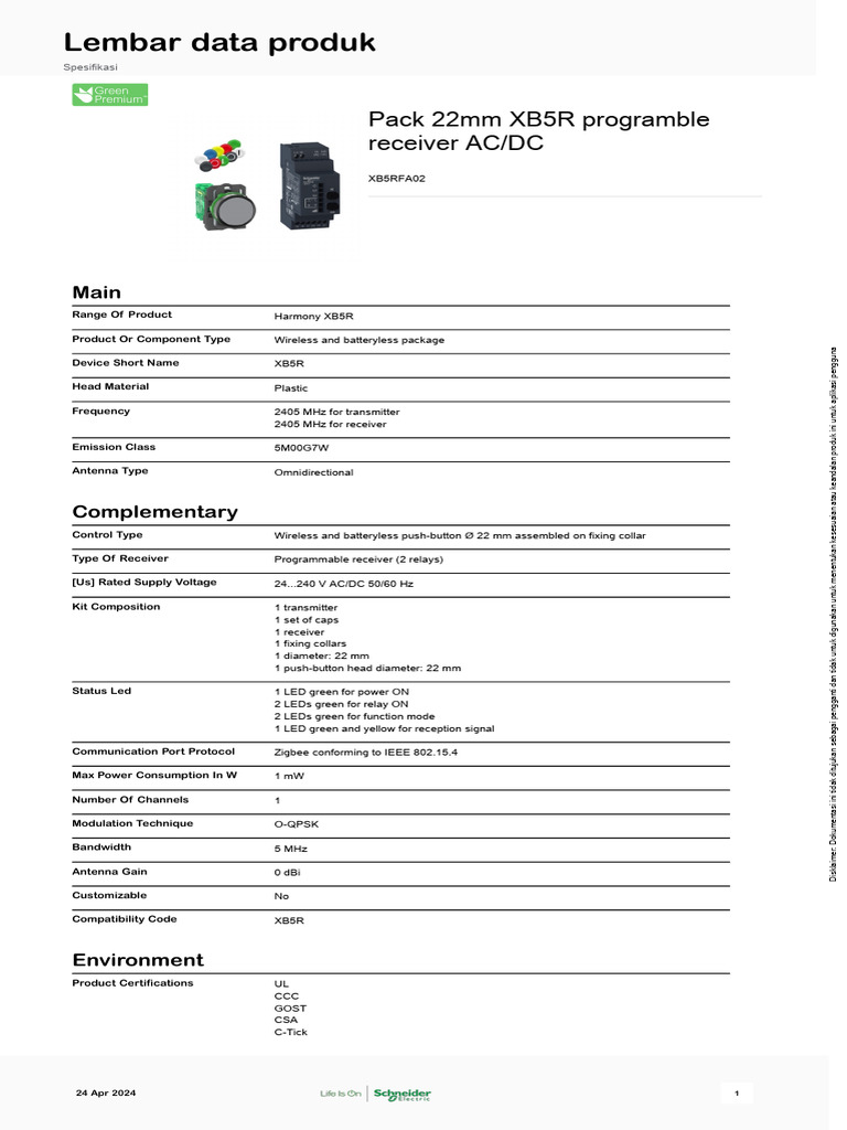 Schneider Electric - Harmony-XB5R - XB5RFA02 | PDF | Radio | Radio ...