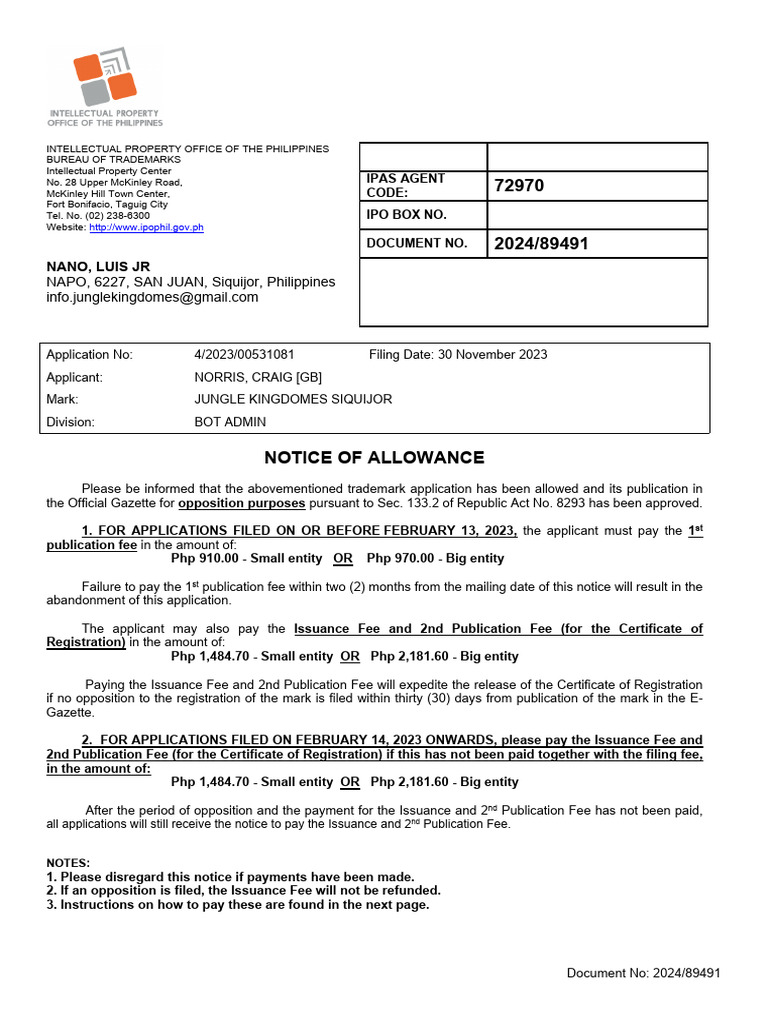 Trademark Notice of Allowance 2024 | PDF | Trademark
