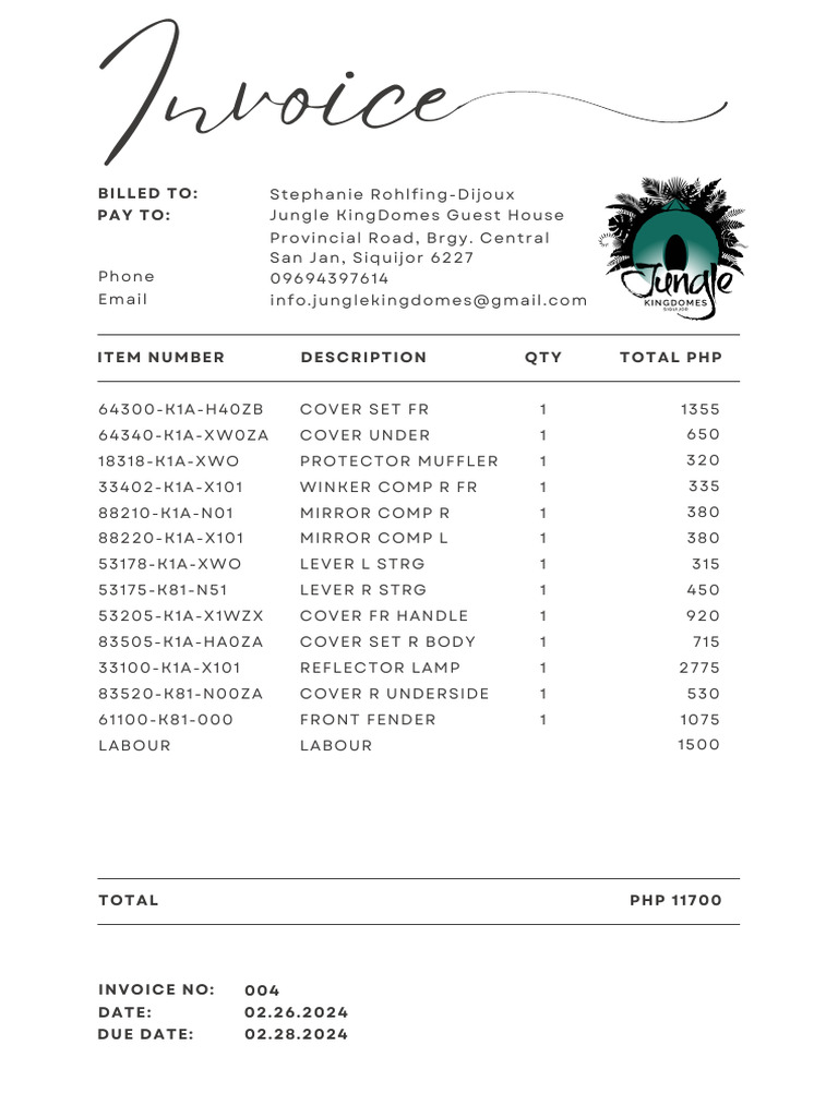 Honda Beat Gold Repair Invoice - Stephanie | PDF