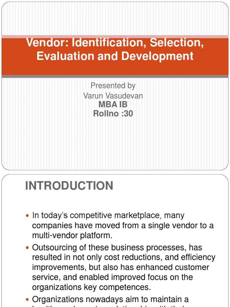 Vendor Identification, Selection, Evaluation and Development | PDF ...