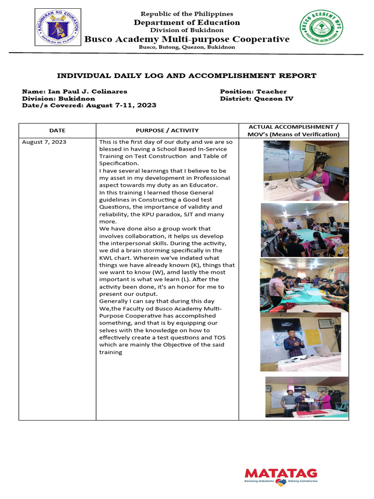 Accomplishment-Report | PDF | Behavior Modification | Learning