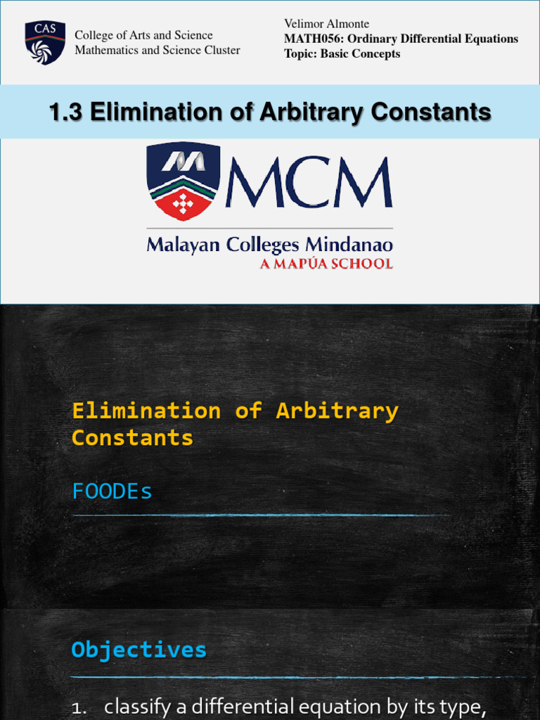 Elimination of Arbitrary Constants | PDF | Equations | Differential ...